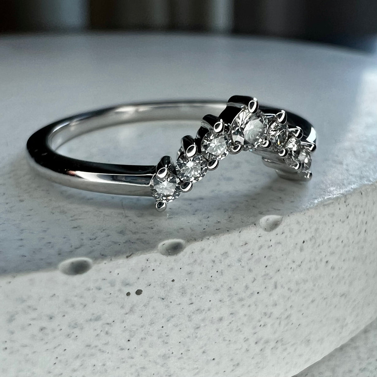 Corina Curved Diamond White Gold Ring | Unique Engagement Rings NYC | Custom Jewelry by Dana ...