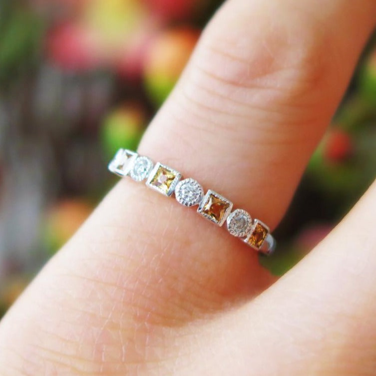 Asha Diamond & Yellow Princess Cut Sapphire Wedding Band