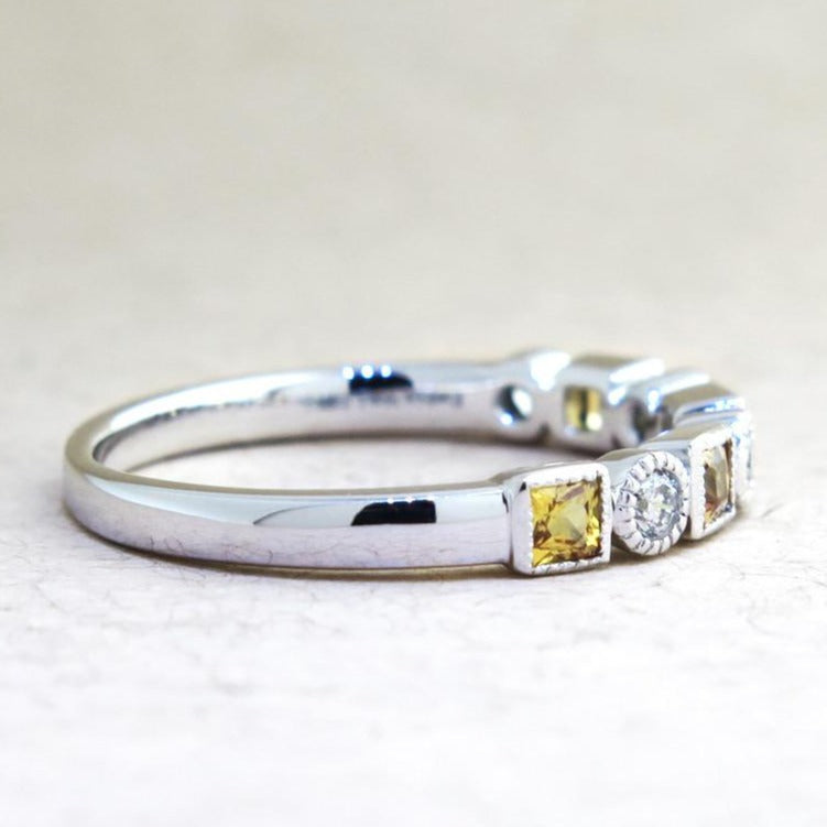Asha Diamond & Yellow Princess Cut Sapphire Wedding Band