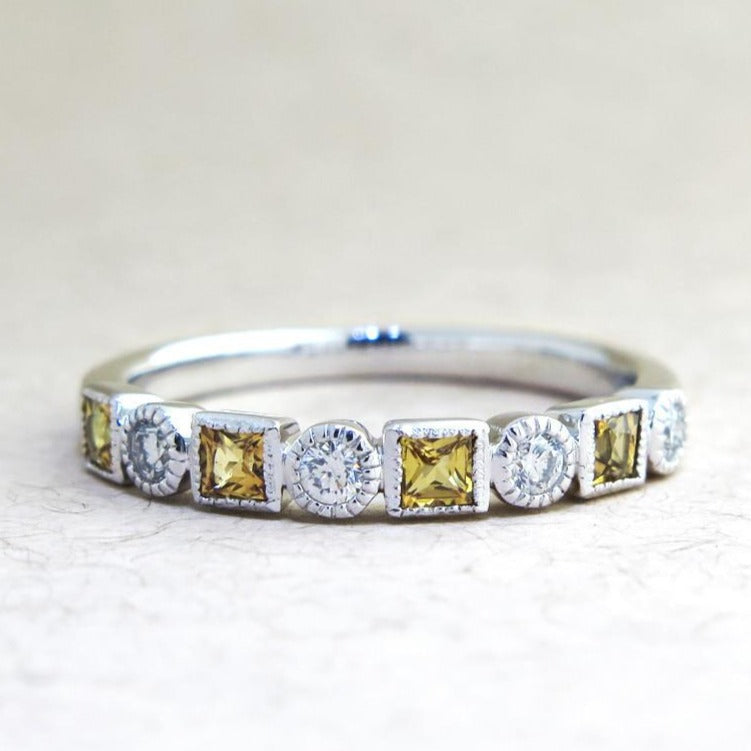 Asha Diamond & Yellow Princess Cut Sapphire Wedding Band