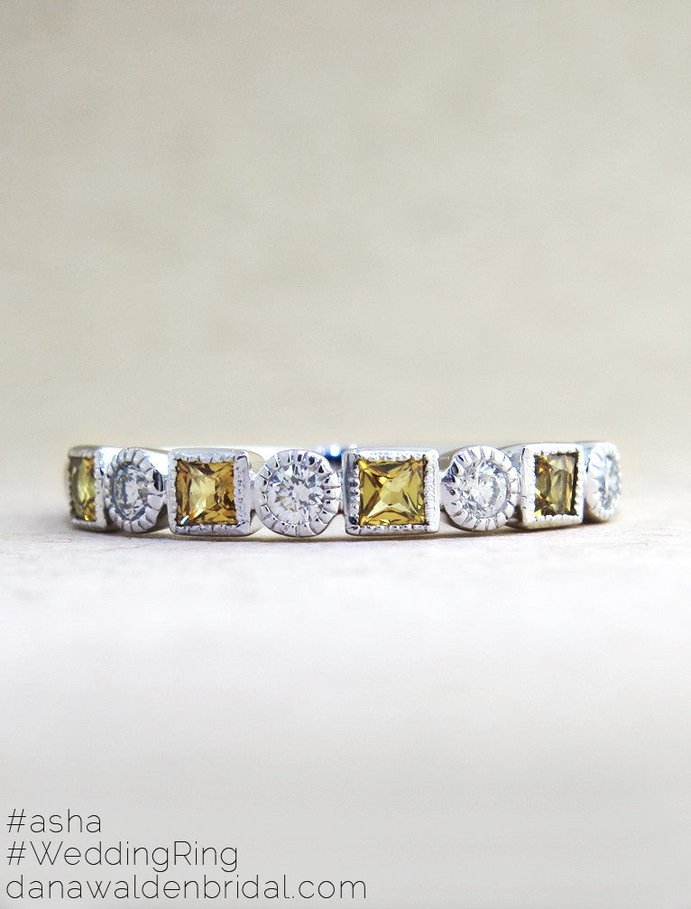 Asha Diamond & Yellow Princess Cut Sapphire Wedding Band