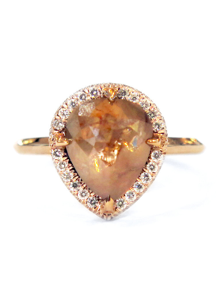 Larke 2ct Pear-Shaped Rustic Peach Diamond Engagement Ring with Diamond ...